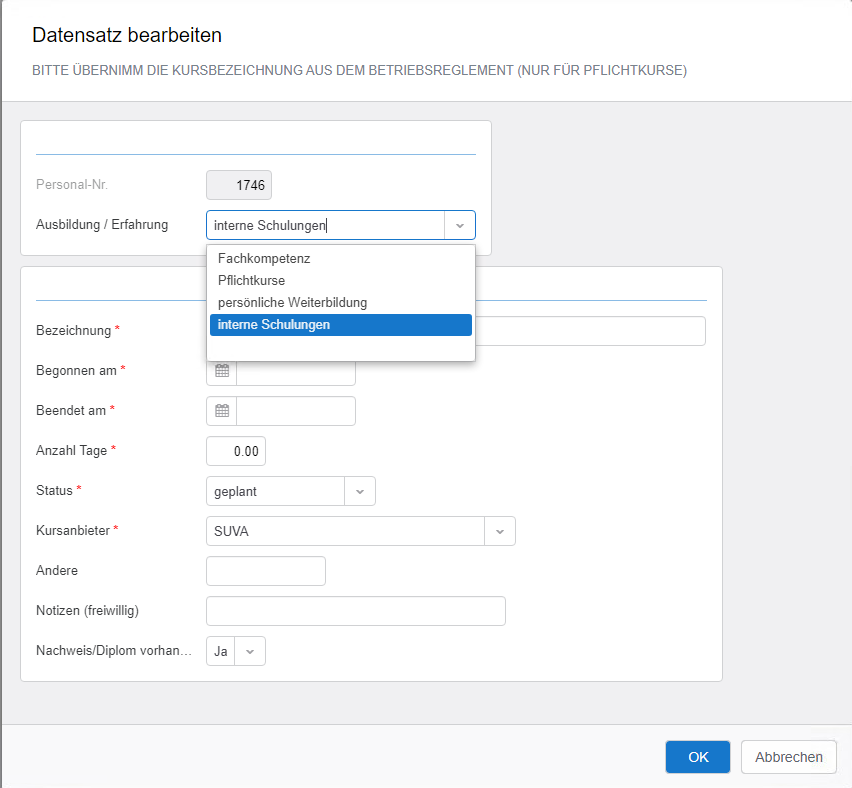 Anwendung von individuellen Tabellen im Mitarbeiterportal MyAbacus