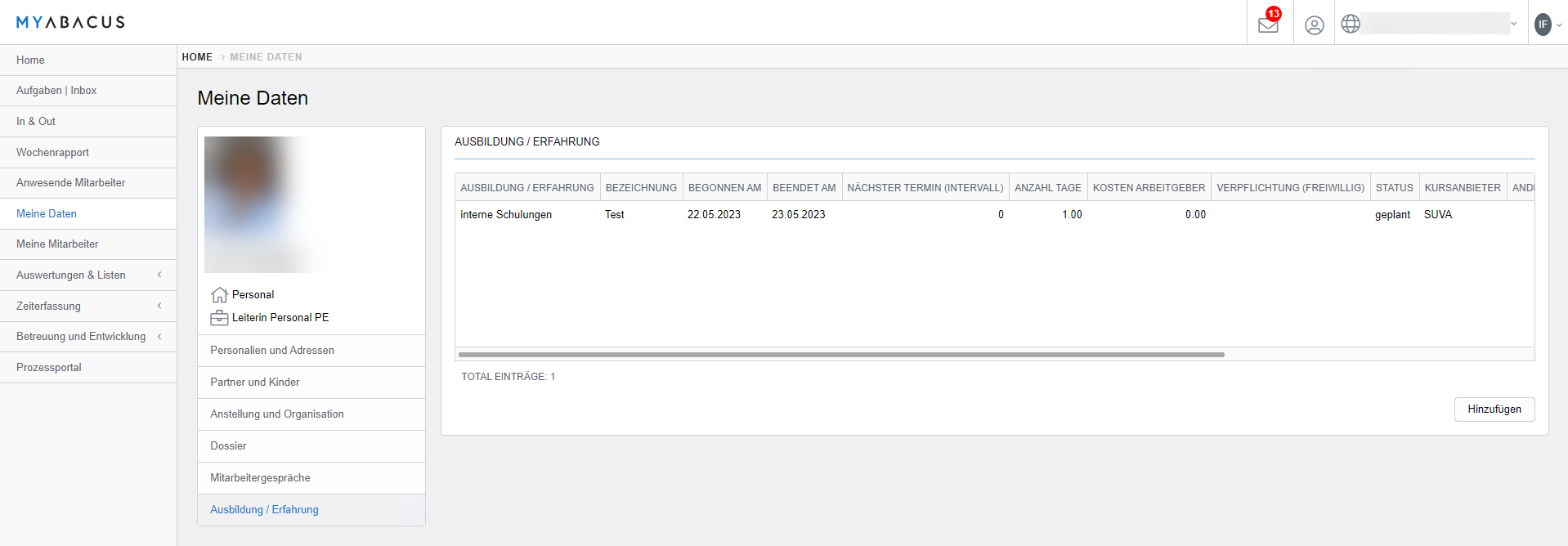 Anwendung von individuellen Tabellen im Mitarbeiterportal MyAbacus