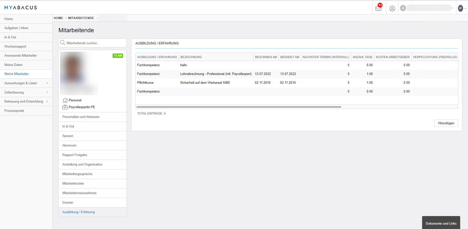 Anwendung von individuellen Tabellen im Mitarbeiterportal MyAbacus